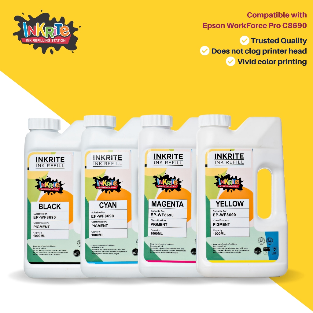 Inkrite Pigment Ink for Epson WorkForce WF-C8690, 1000 ml | Shopee ...