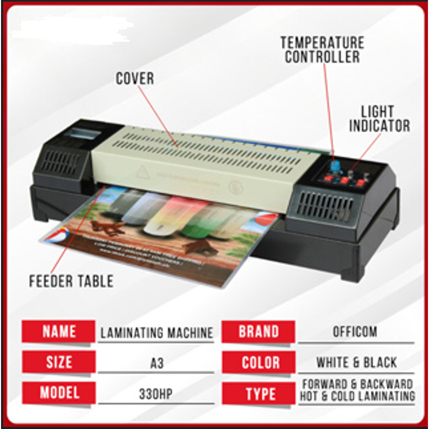 Officom Laminating Machine A3 Size 330HP Hot / Cold / Reverse Heavy ...