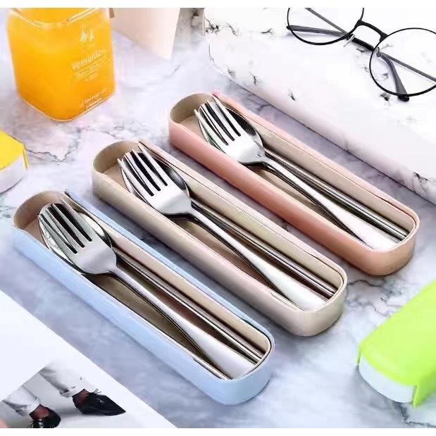 3 in 1 Portable Cutlery Set, 3-Piece Reusable Utensils Stainless Spoon ...