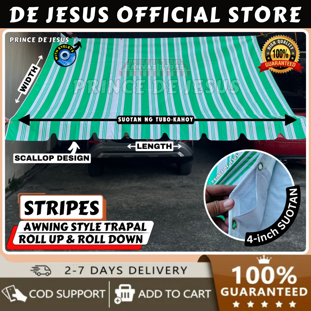 9ft x 18ft LONA TRAPAL STRIPES - TOLDA TRAPAL AWNING ROLL-UP TARP ...