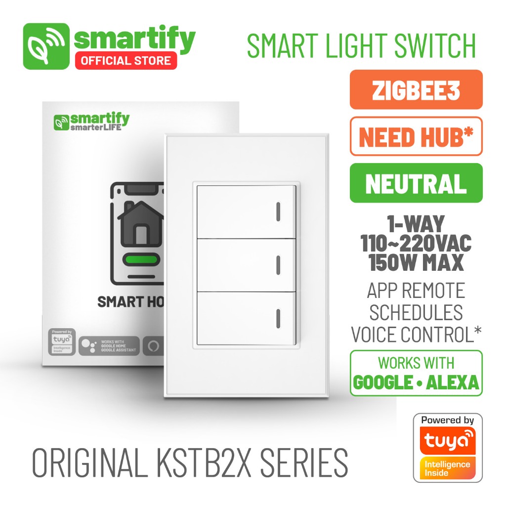 SMARTIFY ZIGBEE Light Switch NEUTRAL (KSTB2X L+N NEED HUB 220V 1/2/3 ...