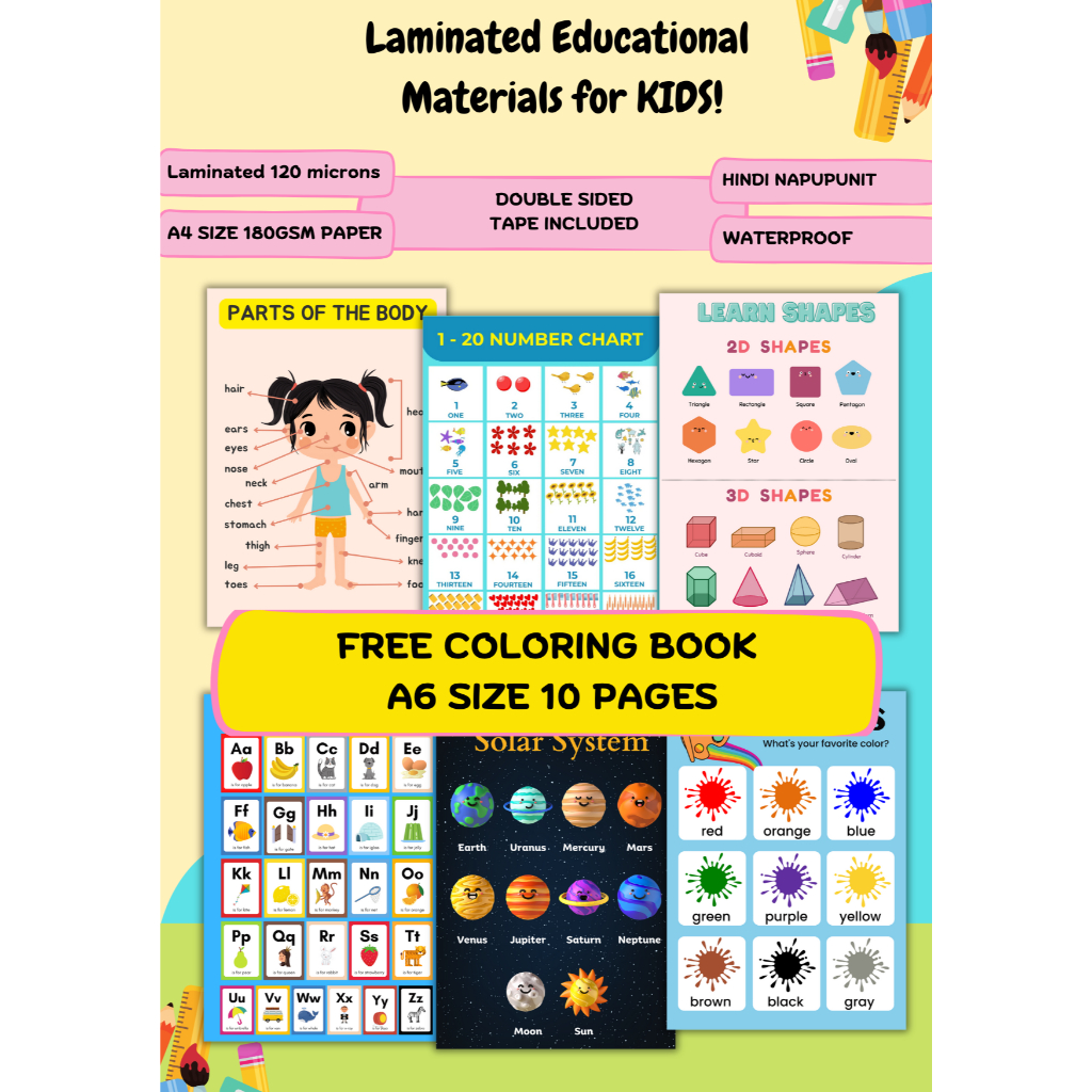 EDUCATIONAL MATERIALS LAMINATED A4 SIZE PERFECT FOR TODDLERS/KIDS WITH ...