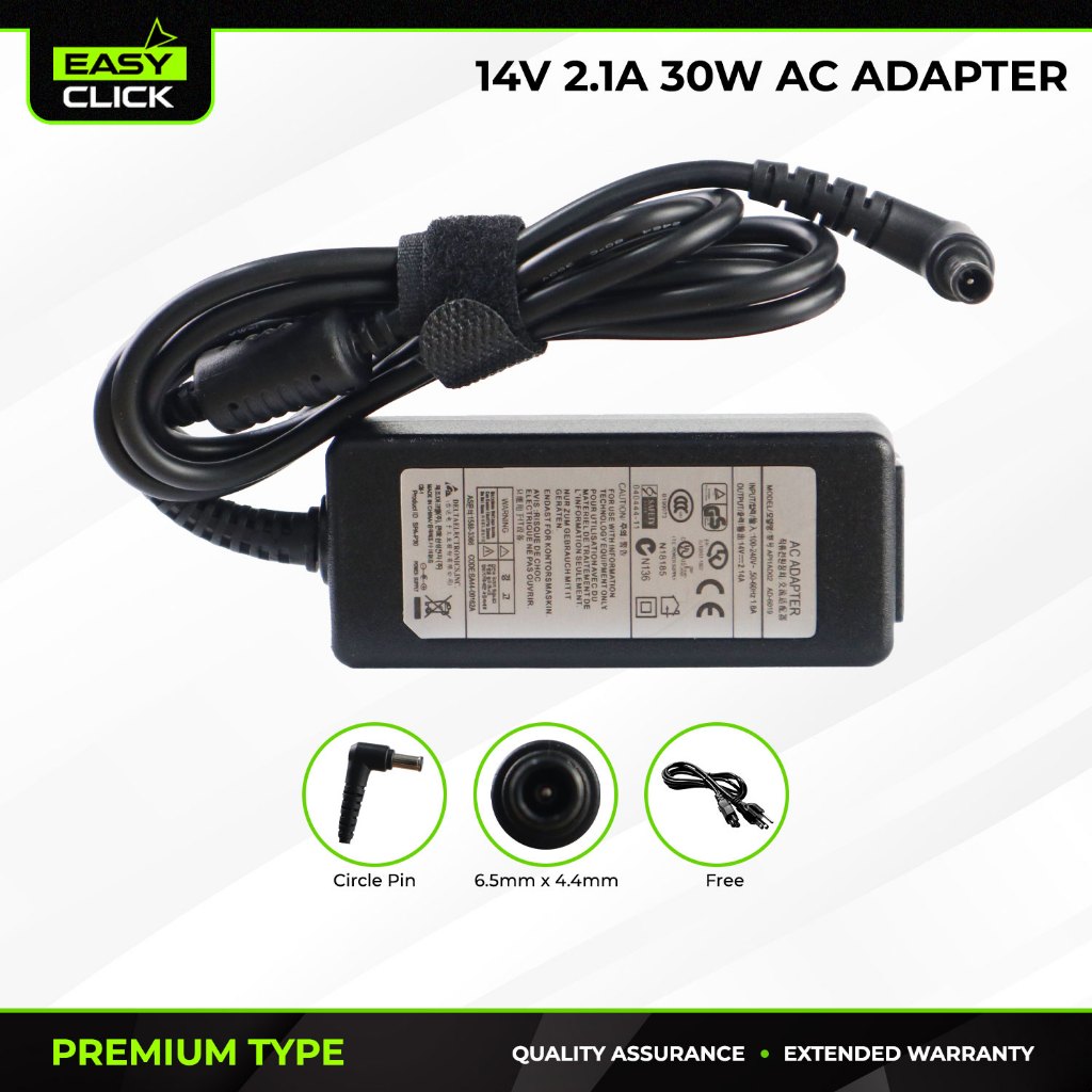 Easyclick Laptop Charger 14V 2.1A 2.14A 30W Circle Pin 6.5mm X 4.4mm ...