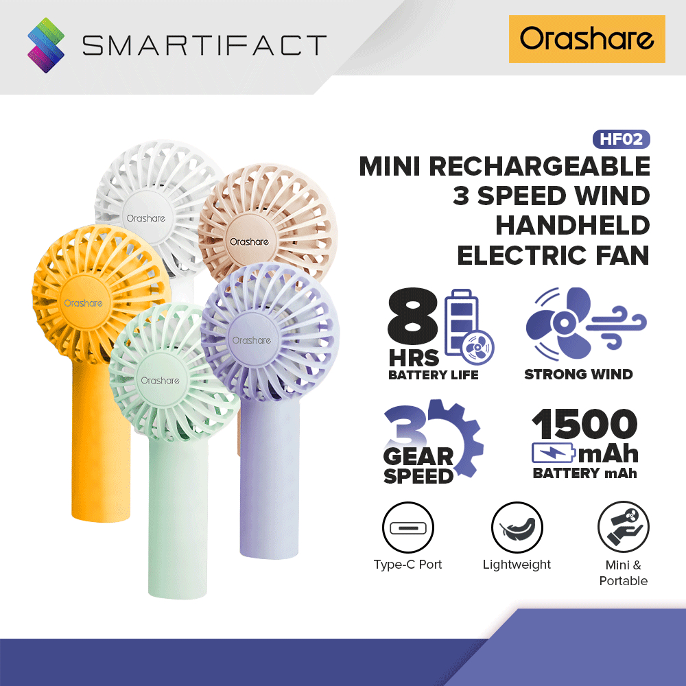Orashare HF02 Mini Electric Fan Rechargeable Portable Mini Fan 3 Speed ...