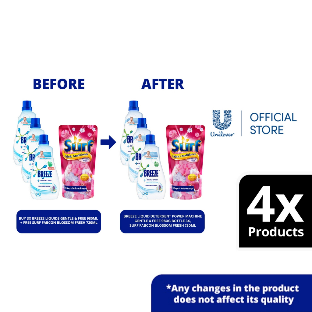 Breeze Liquid Detergent Gentle & Free 980G 3x, Surf Fabcon Blossom ...