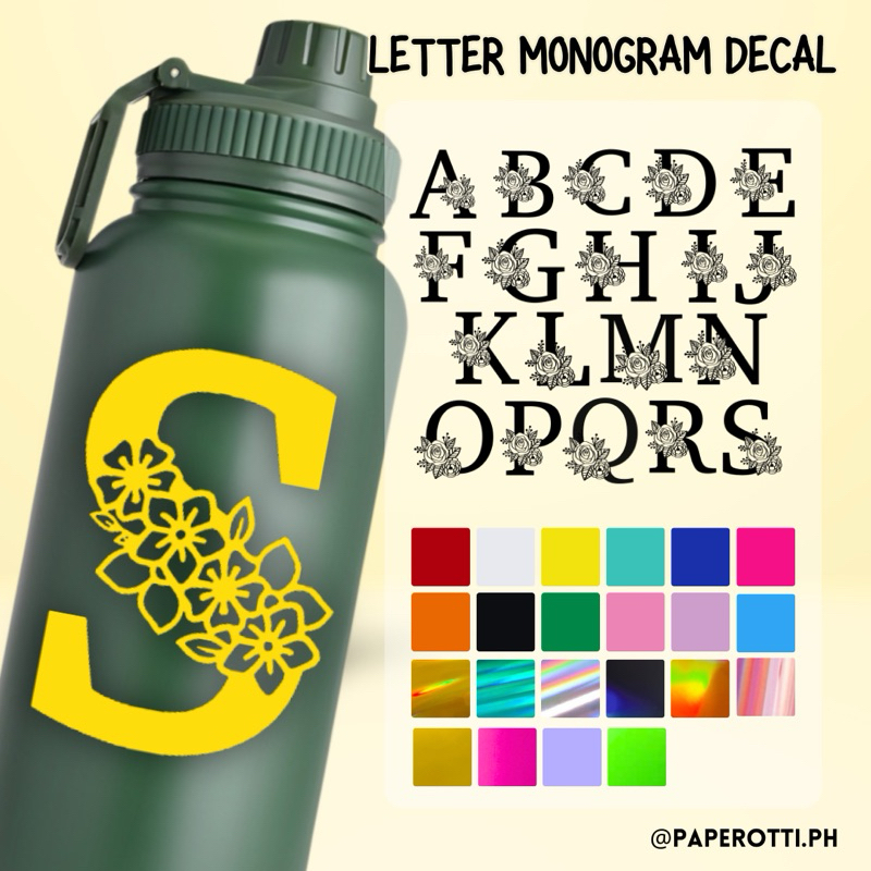 Monogram Aquaflask Decal | Vinyl Decal Sticker | Aquaflask Hydroflask ...