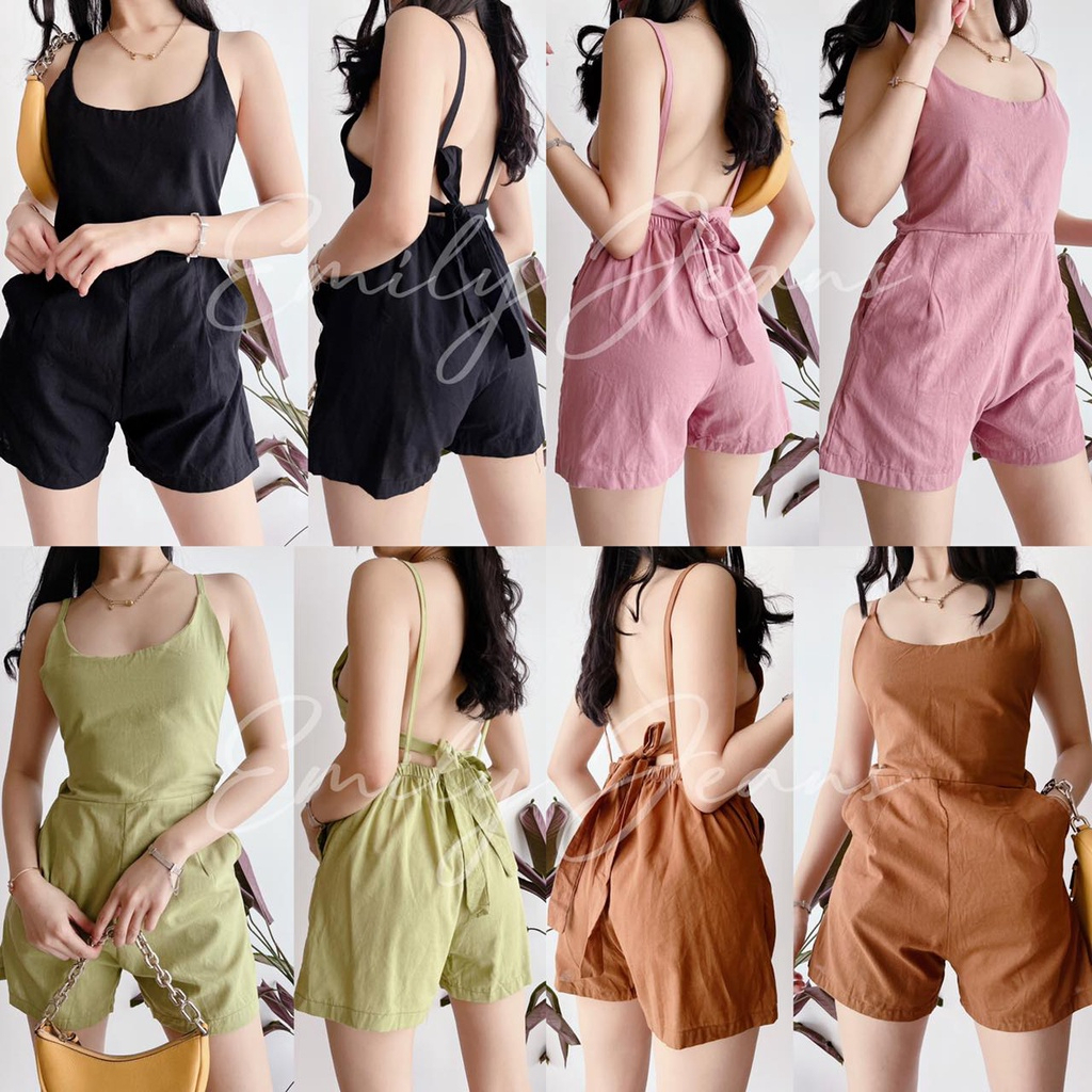 EMILY Cotton Linen Romper Short Sexy Backless Playsuits 10782 | Shopee ...