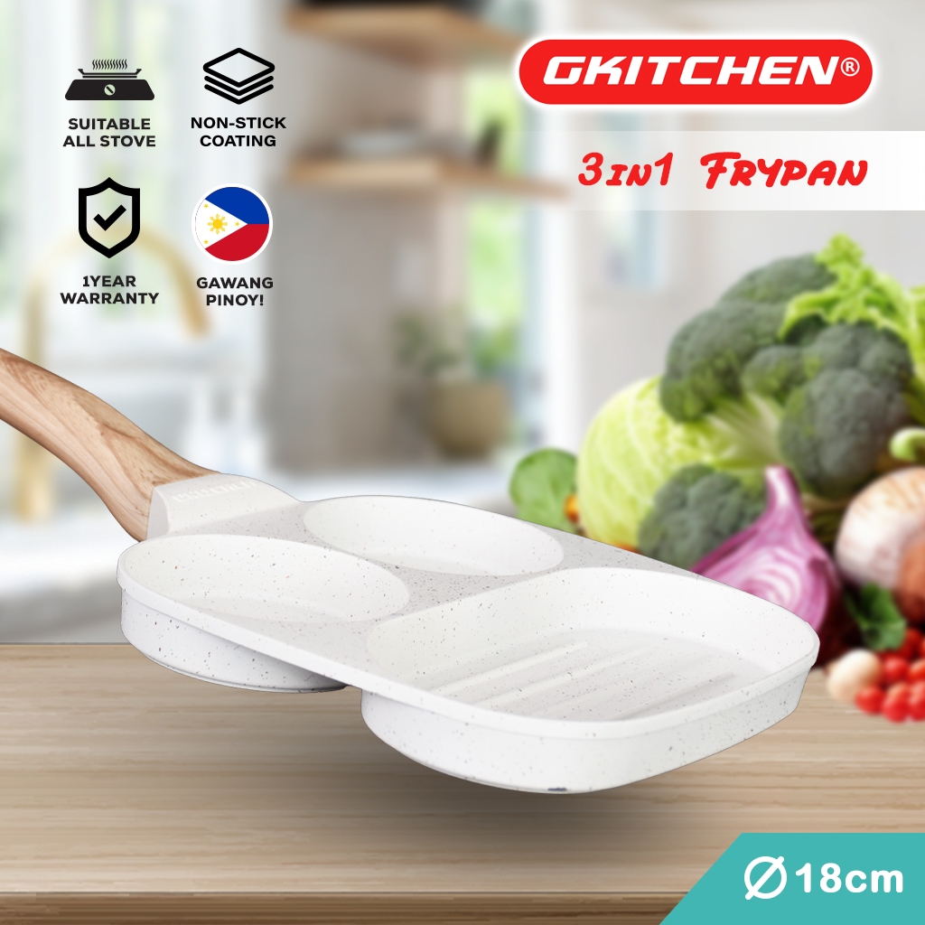 GKitchen 18cm 3 in 1 Frypan Non Stick Ceramic Coating Cookware | Shopee ...