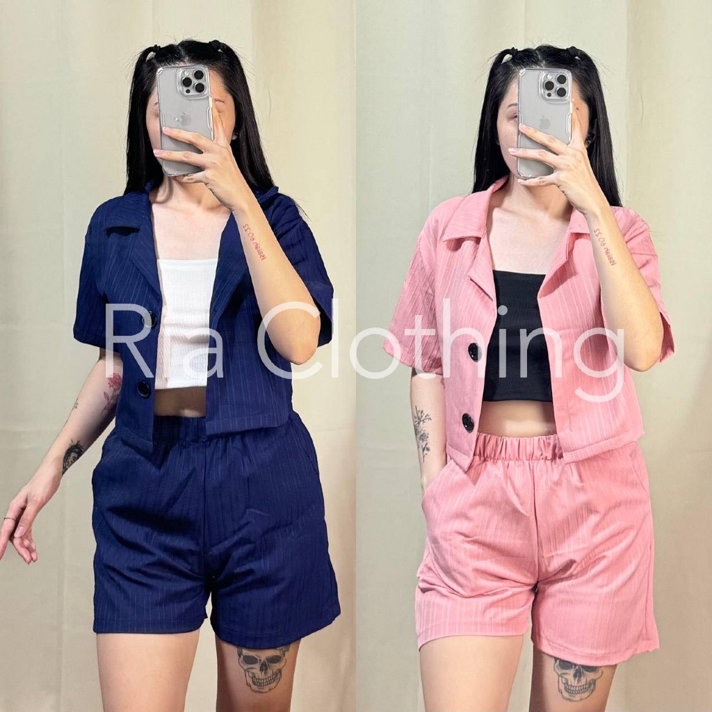 Gigi Terno Coords High Waist Shorts Side Pockets Croptop Button Polo ...