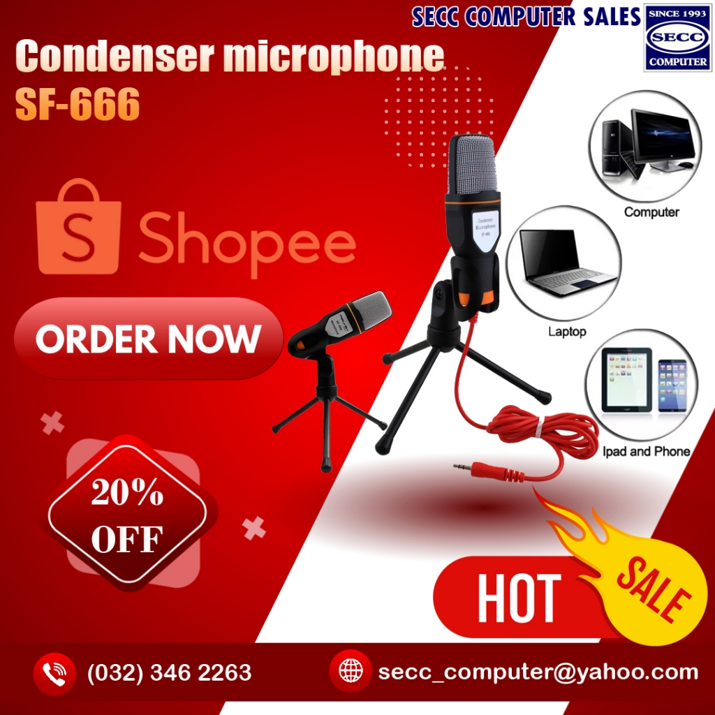 Professional USB Condenser Microphone SF-666 for PC voice recording and ...