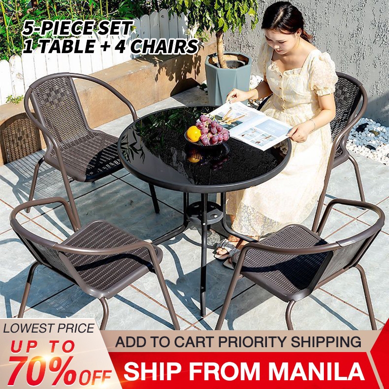 BAIERDI Set outdoor modern table chair courtyard waterproof garden open ...