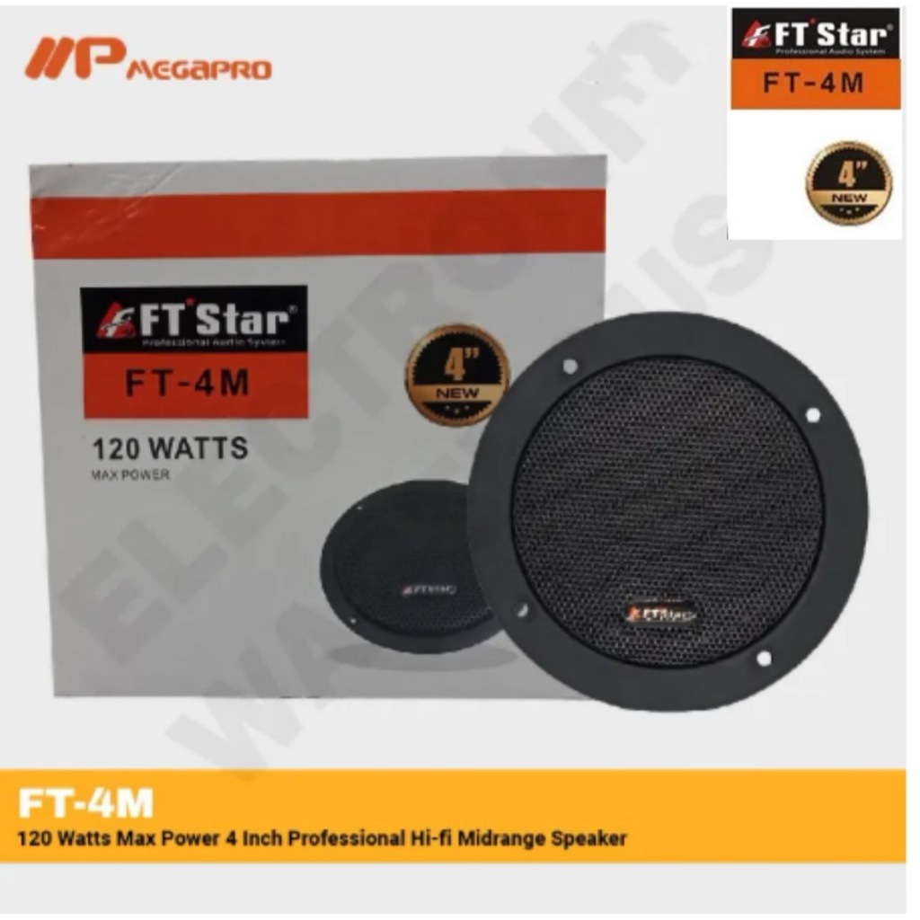 FT STAR 4-inches Professional Hi-Fi Midrange Speaker FT-4M 120W With ...
