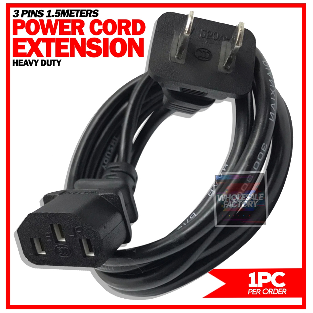 1.5M 3 Pin Power Extension Cords US Plug Power Cable For PC Computer | Shopee Philippines