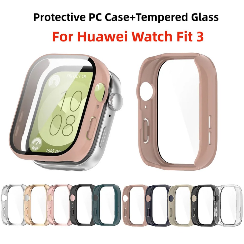 PC Case+Tempered Glass For Huawei Watch Fit3 Full Cover Smartwatch ...