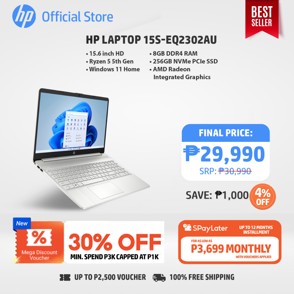 HP Laptop | 15 inch | Ryzen 5 5th/7th Gen, 4/8GB RAM,256/512GB ...
