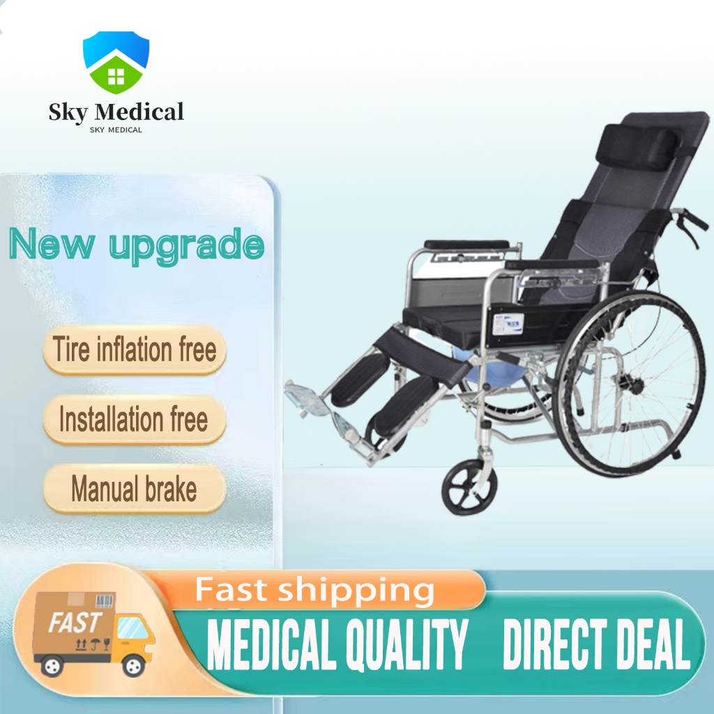 Elderly Full Lying Wheel Chair Multifunction Foldable Wheelchair For ...