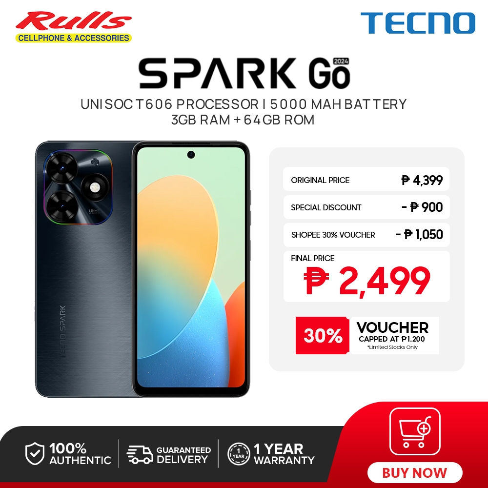 Tecno Spark Go 2024 Smartphone | 3GB+64GB | Unisoc T606 | 13MP Rear Camera | 6.6” HD+ Display ...