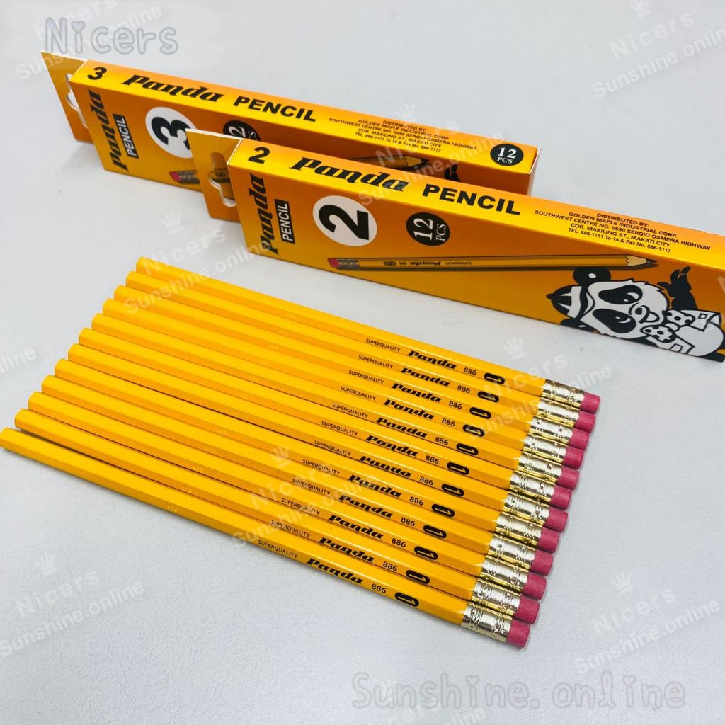 12pcs #1,#2,#3 Original Panda Pencil W/eraser lapis | Shopee Philippines