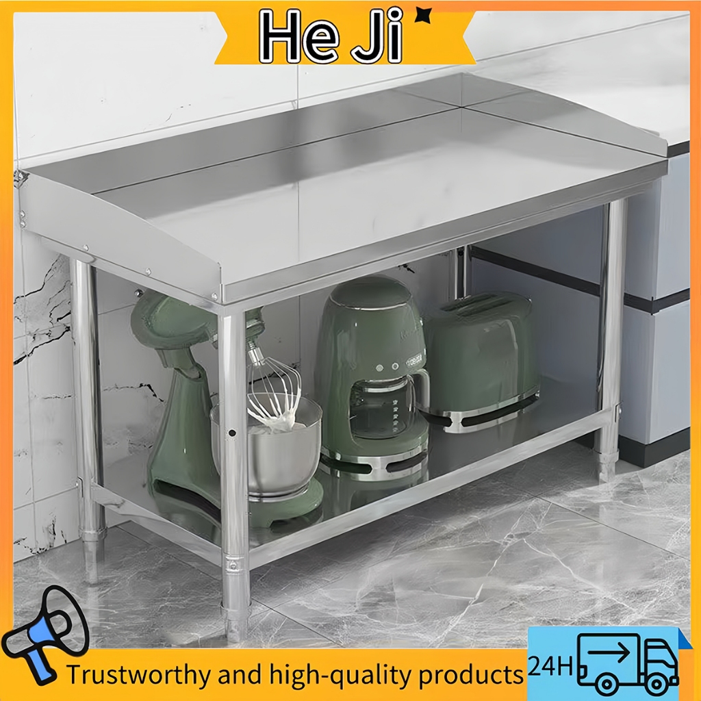 304 stainless steel work table double-layer table thickened workbench ...