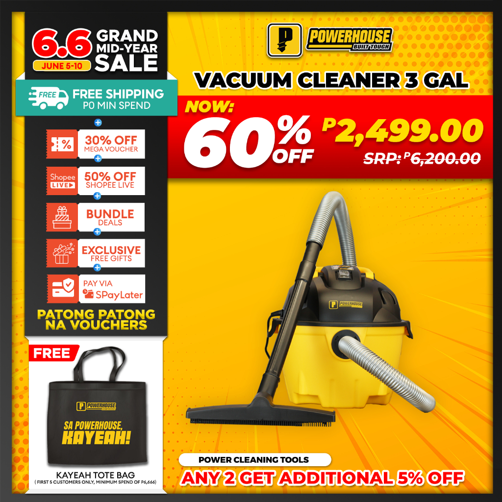 POWERHOUSE 3in1 Wet Dry & Blower Vacuum Cleaner for home 3 Gal 6 Gal 10 ...