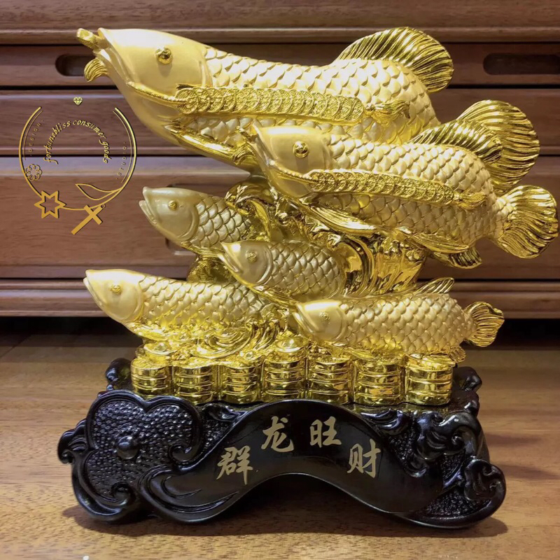 Fortune Bliss 6 Golden Dragon Fish With Money Bar Coin Jar Fortune ...
