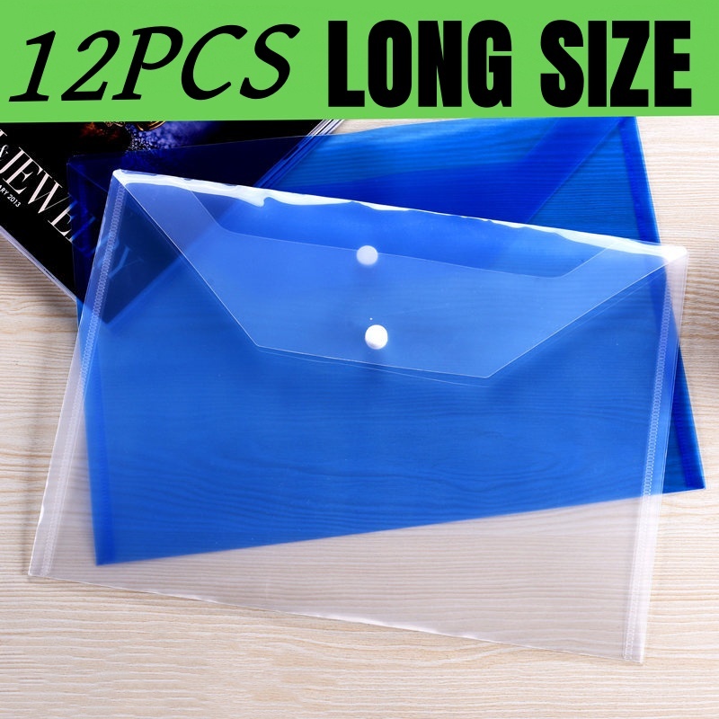 12Pcs Long File Bag Documents Pouch Paper Organizers Transparent Clear ...