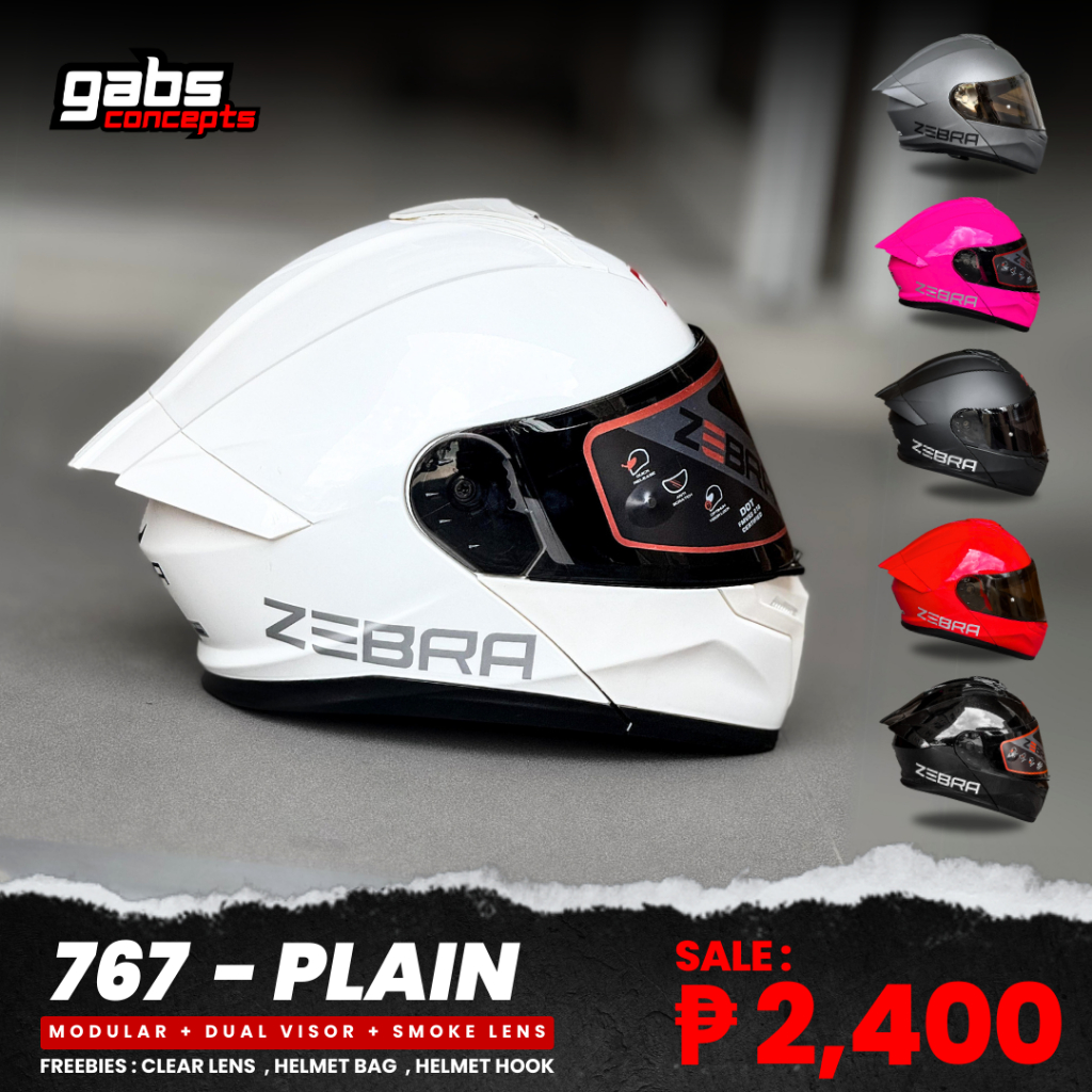 ZEBRA 767 PLAIN MODULAR HELMET DUAL VISOR WITH FREEBIES | Shopee ...