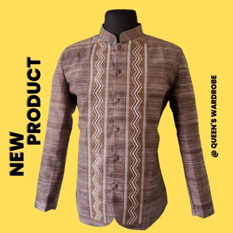 Chinese Collar Coat Barong Brown Zigzag Design | Shopee Philippines