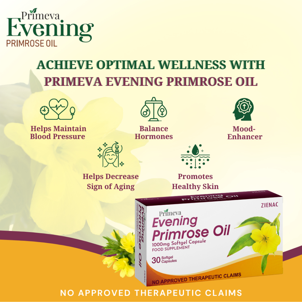 PRIMEVA Evening Primrose Oil 1000mg - Softgel Capsules for Hormonal ...