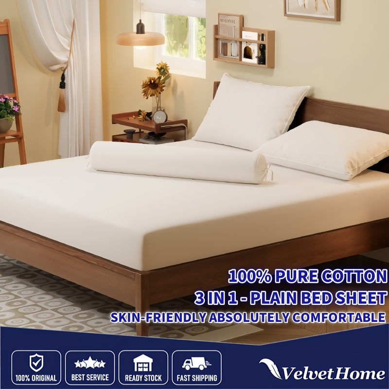 3in1 Plain Color Bedsheet Hotel Premium (1 Fitted Sheet & 2 Pillowcases) No Lukot No Gusot ...