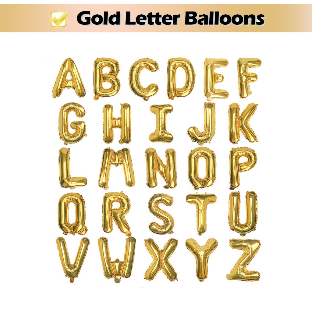 Letter Balloon Party Gold 16inch Custom Lettering Name For Backdrop A-Z ...