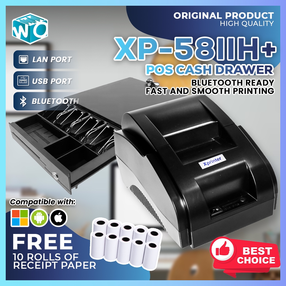 Receipt Printer XP-58IIH Bluetooth/USB + POS Cash Drawer (4Bills + 5 ...