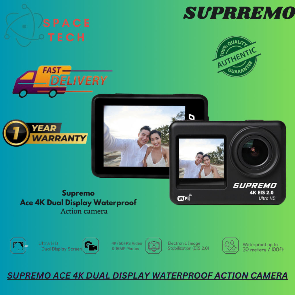 SPACETECH ] Supremo Ace 4K Dual Display Waterproof Action Camera ...