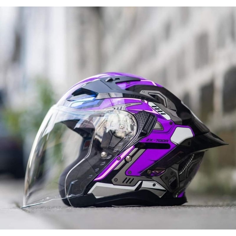 RYZEN ZX 700R CYBORG PURPLE HALF FACE HELMET | Shopee Philippines