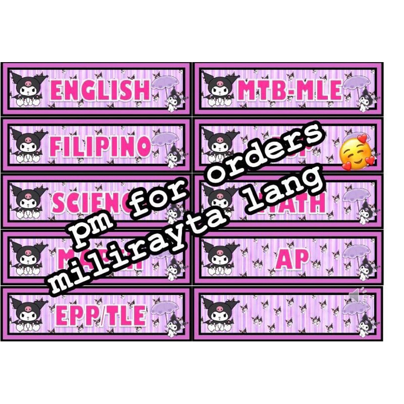 Subject Labels for Notebook Kuromi Tinker Bell Pokemon Superman Kitty ...