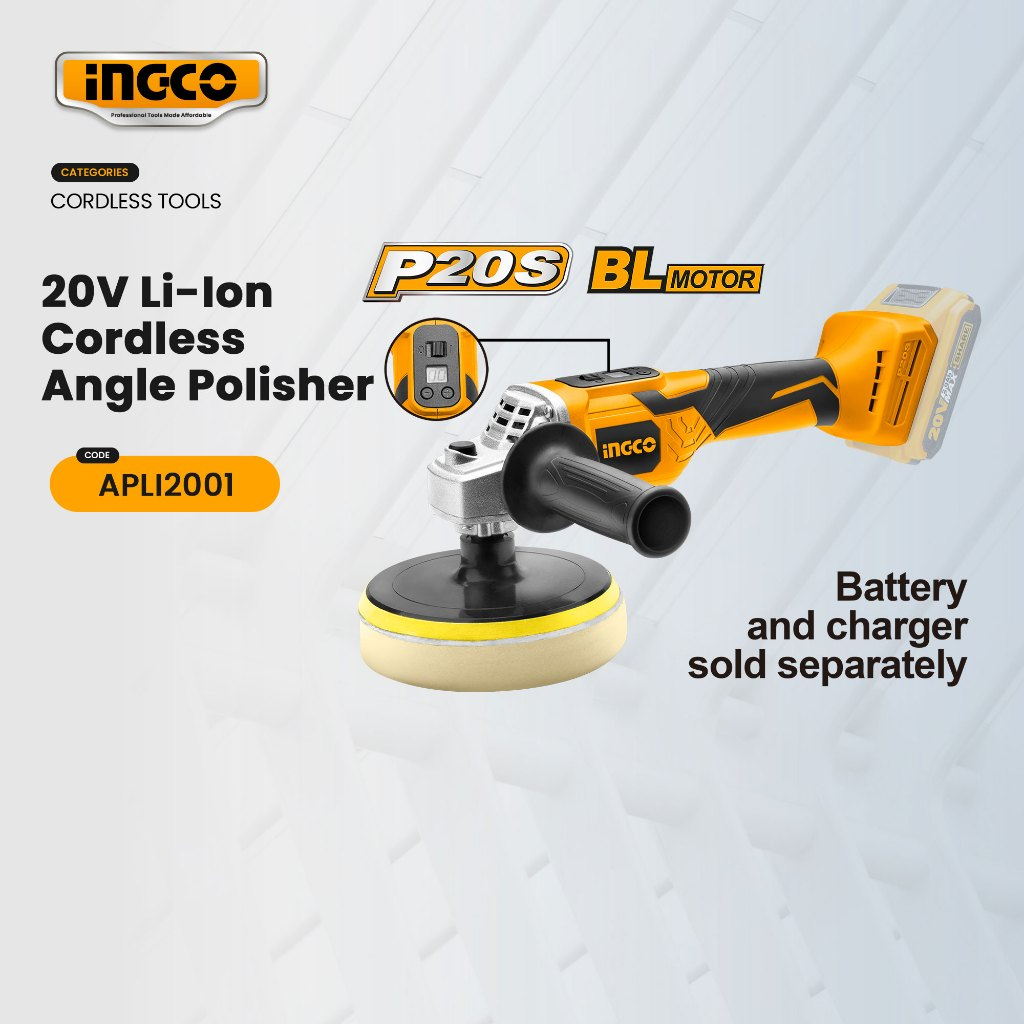 Ingco 20V P20S Lithium-Ion Cordless Angle Polisher Buffing Machine ...