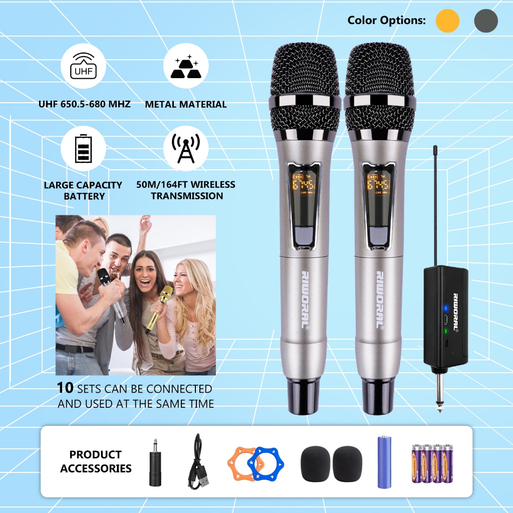 Wirelesss Microphone UHF Dynamic Metal Mic 6.35mm/3.5mm Adapter For PC ...