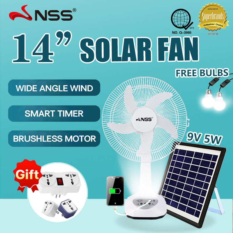 NSS Rechargeable 14" Solar Electric Fan with Solar Panel Solar Fan with ...
