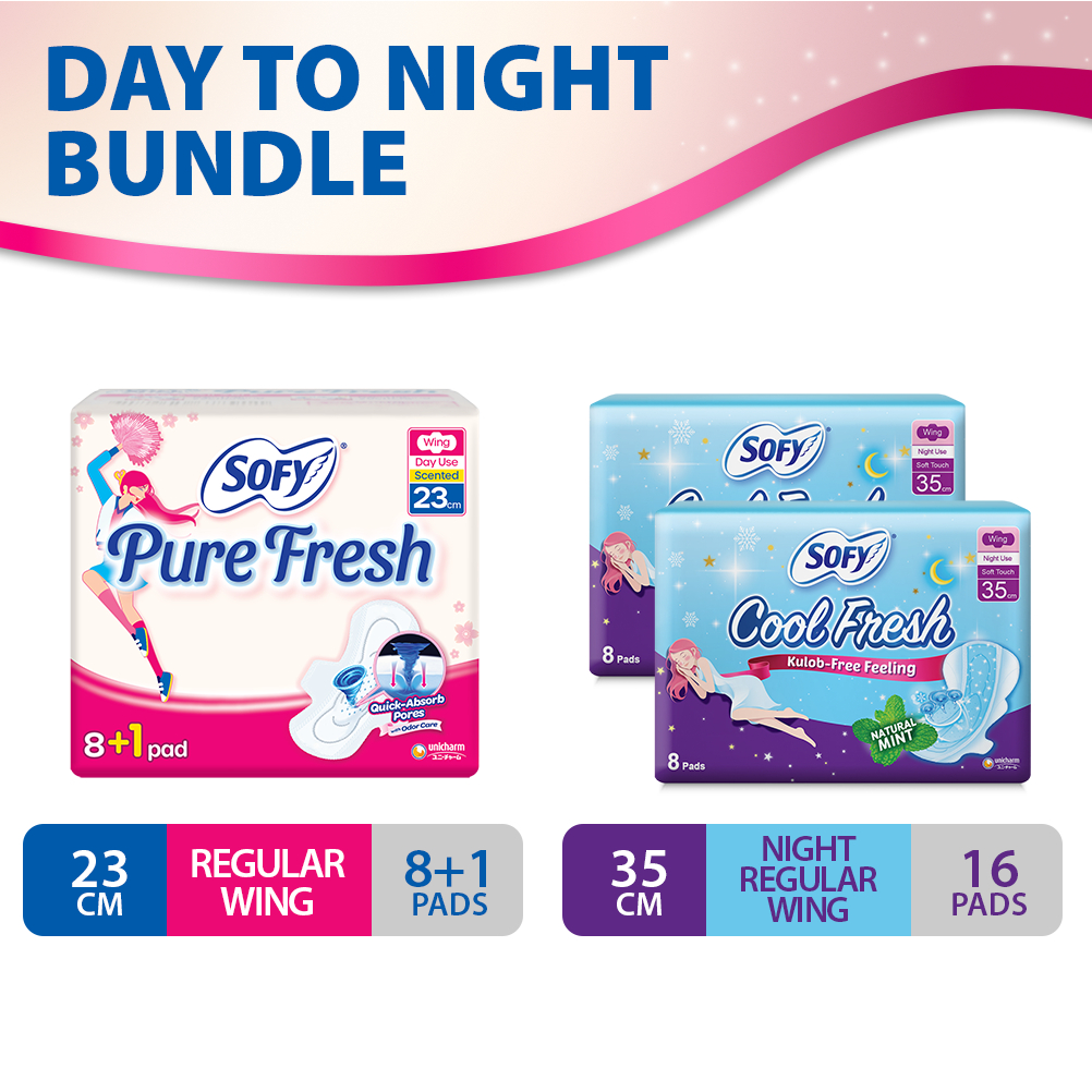 SOFY Day to Night Feminine Care Bundle (9 pcs Daytime Napkins + 16 pcs ...