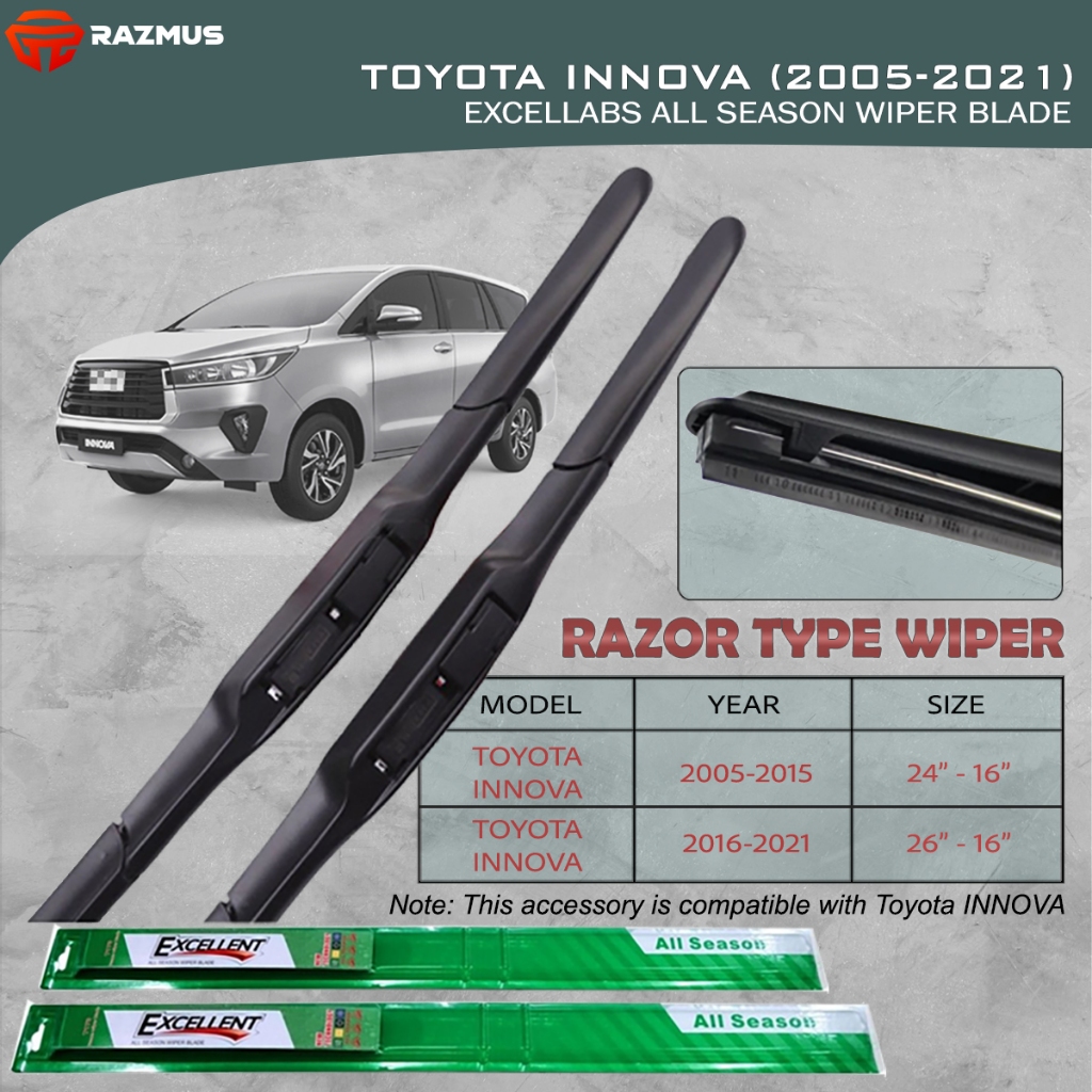 Toyota INNOVA 2005-2021 Excellabs Front Wiper Blade RAZOR TYPE SILICONE ...