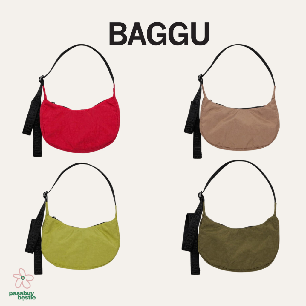 BAGGU Nylon Crescent Bag - Minimalist Tote with Zipper and Adjustable ...
