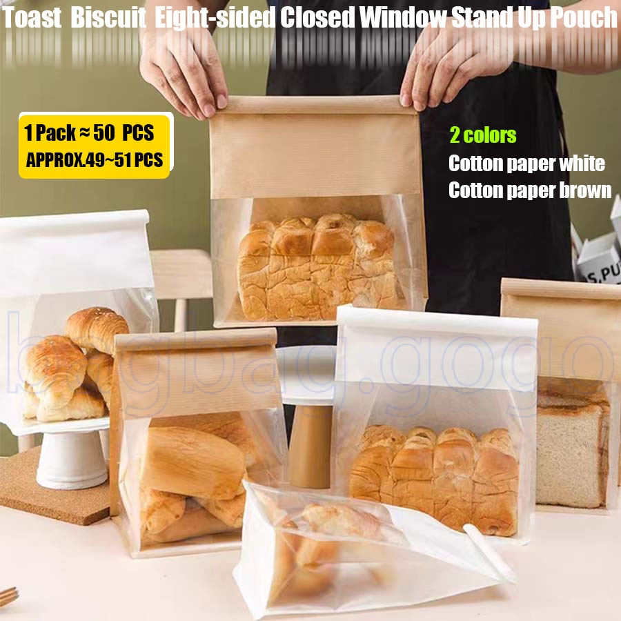 50pcs Kraft Paper Bread Toast Stand Up Pouch With Window (Ph) Slice ...