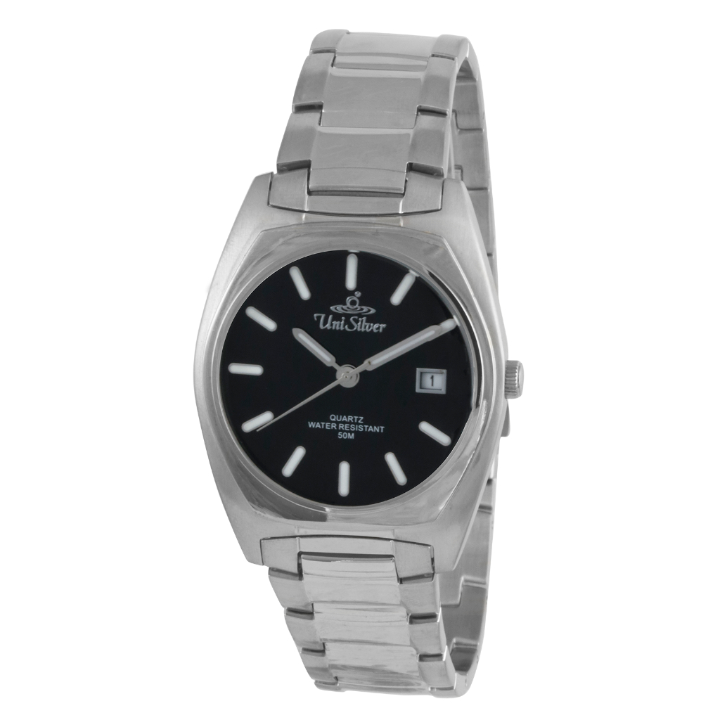 UniSilver TIME Unisex size Silver / Black Analog Stainless steel watch ...