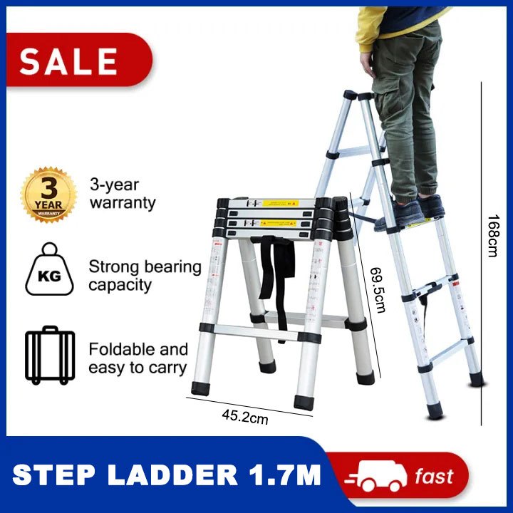 1.3/1.7M Telescopic Foldable Ladder Folding Aluminum Ladder Domestic ...