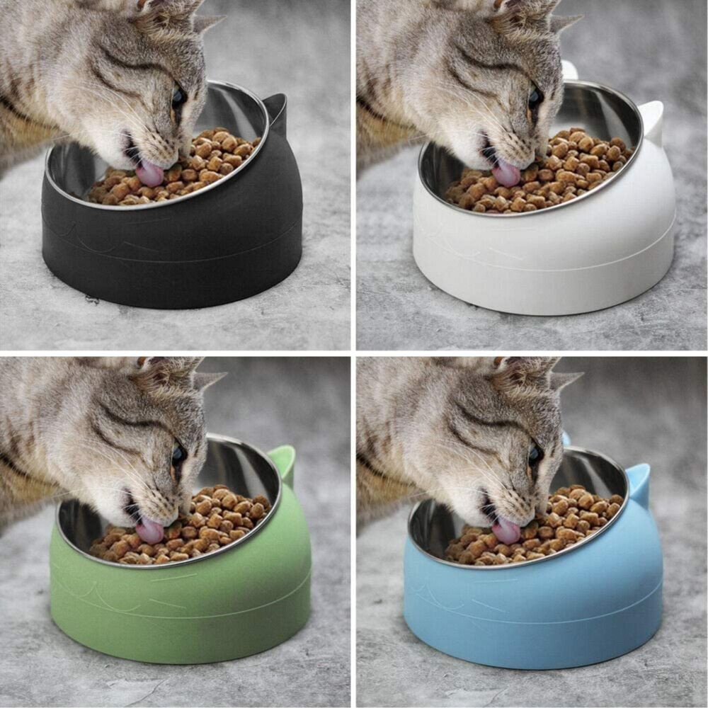 Cat food Bowl Raised No Slip Stainless Steel Elevated Stand Tilted ...