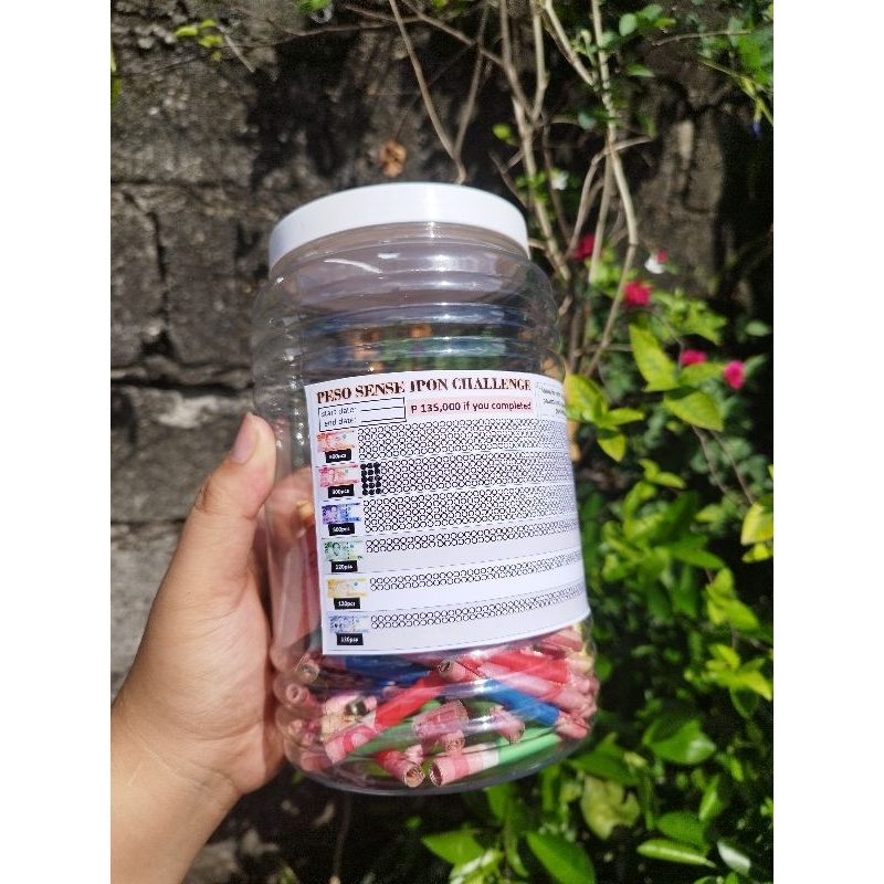 transparent alkansya ipon challenge w/shades (clear plastic jar ) coins ...