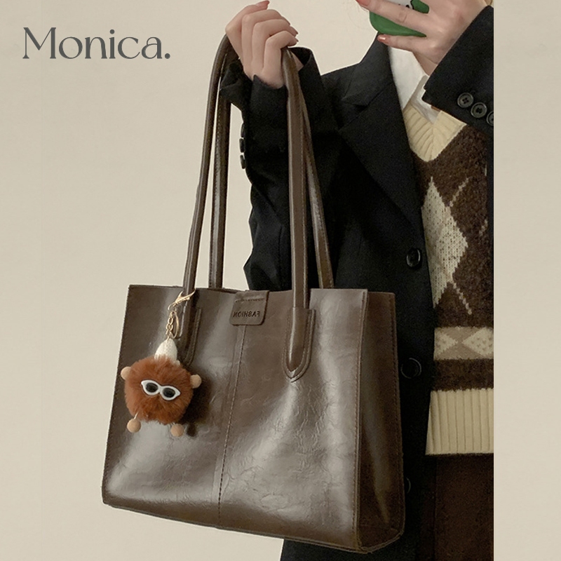 【Monica】Casual Large Capacity Commuting Textured Shoulder Tote Bag For ...