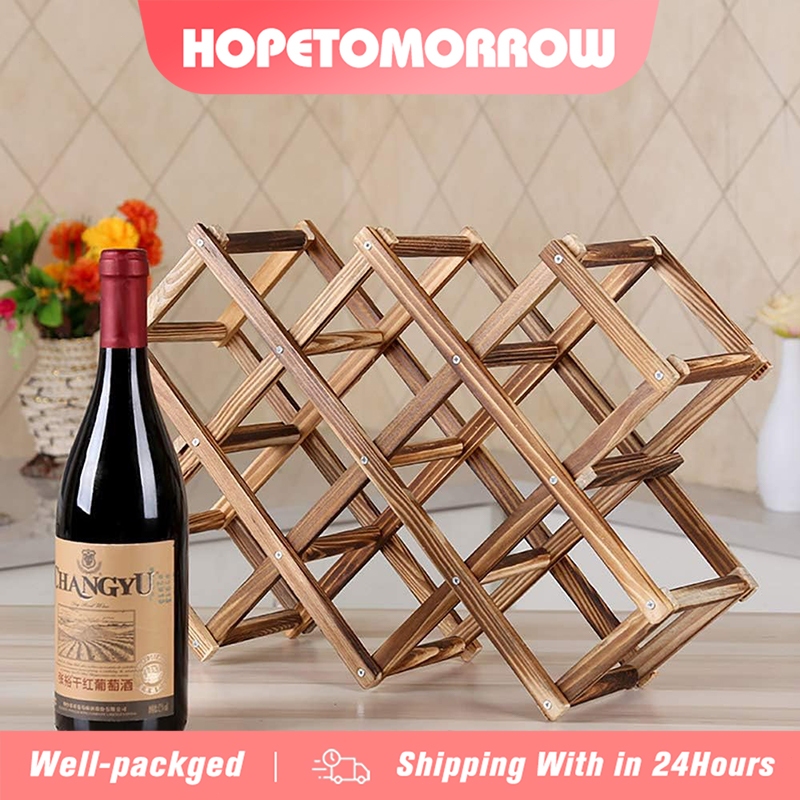 Wine Rack, Foldable Wood Wine Storage Racks 10 Bottle Wooden Stackable ...