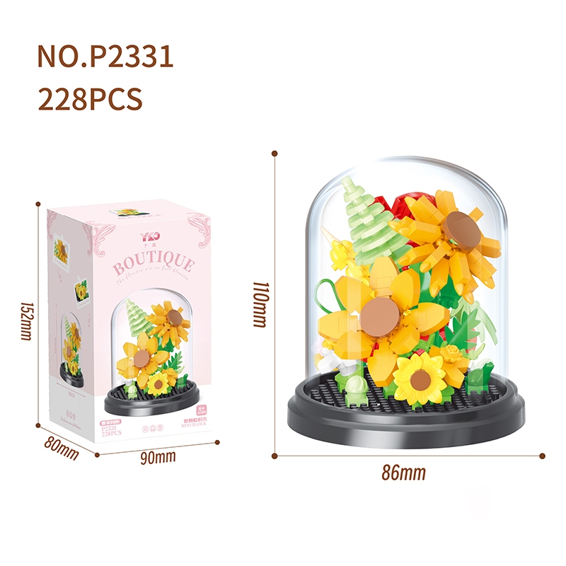 Flowers Set Building Blocks Toys Tulips Rose Sunflower with Glass Cover ...