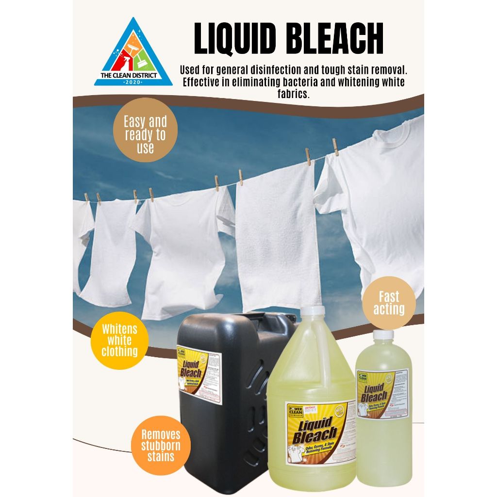 POWER CLEAN LIQUID BLEACH (THE CLEAN DISTRICT) FOR WHITE ONLY | Shopee ...